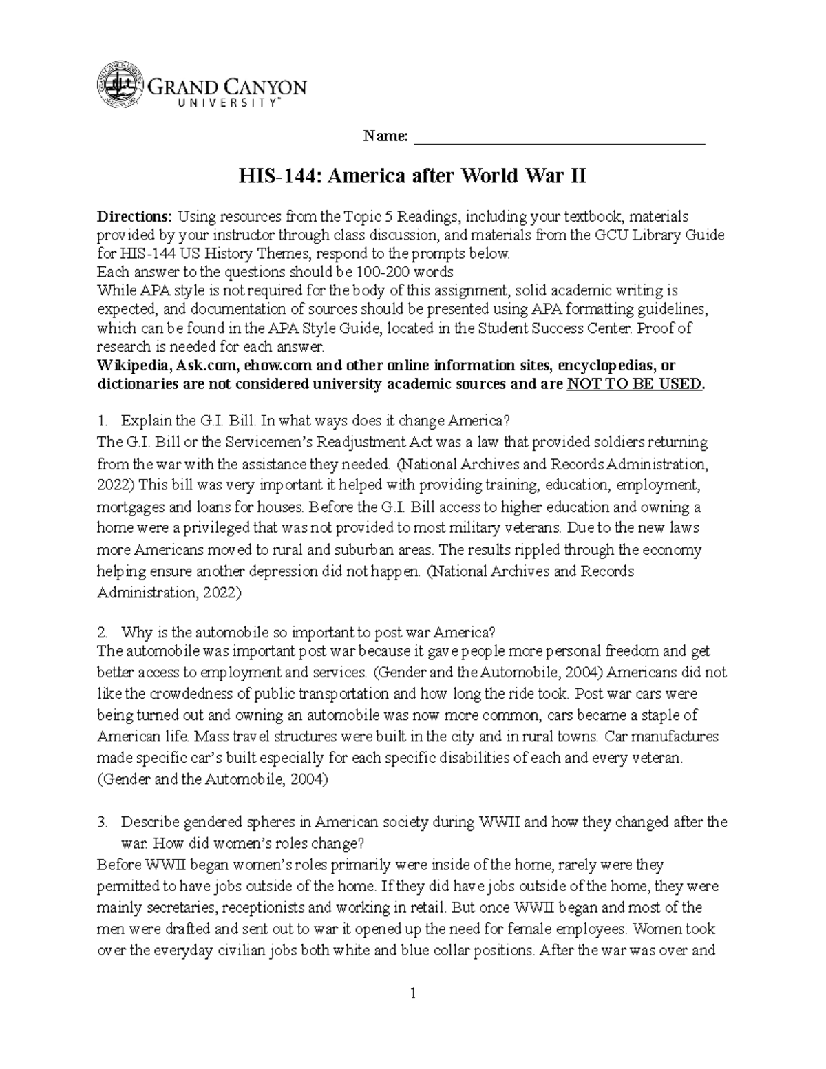 HIS-144-RS-America after WWII Worksheet - Name ...
