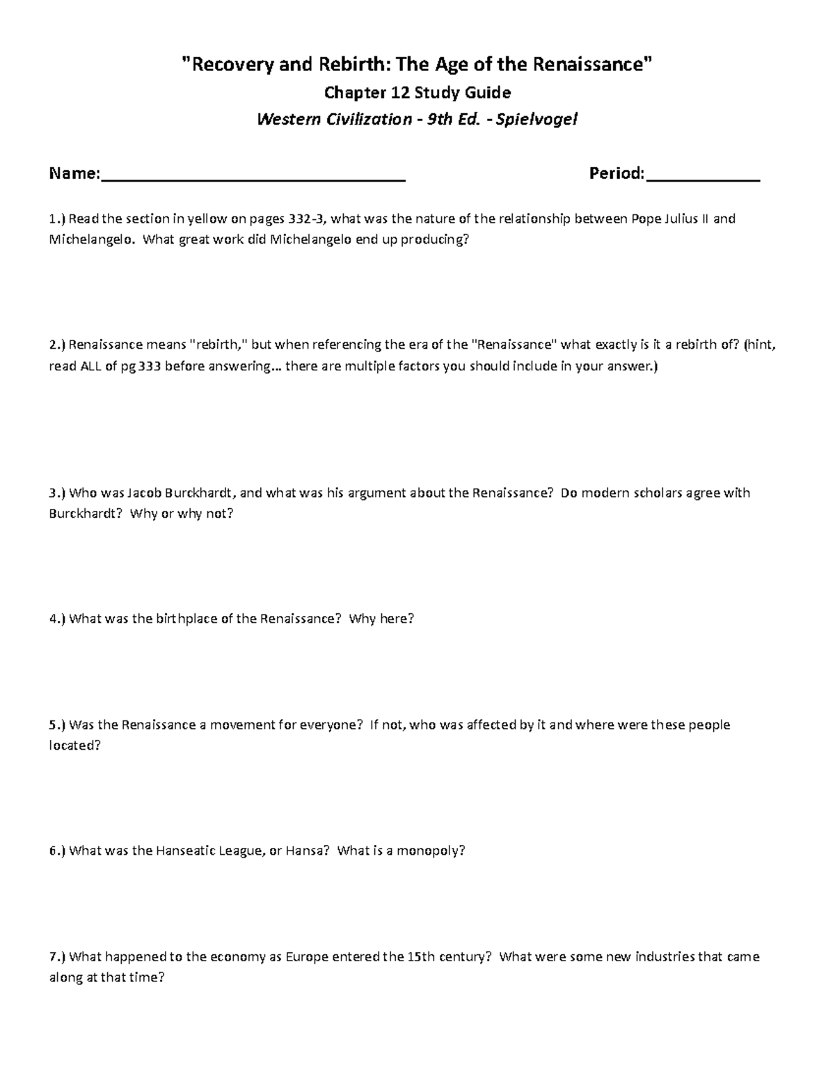 Ch12 Reading Guide - Notes - "Recovery and Rebirth: The Age of the ...