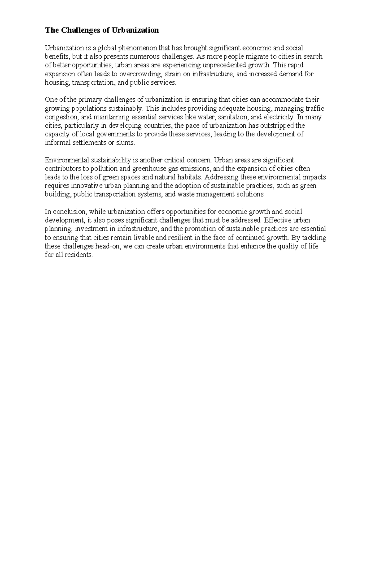 The Challenges of Urbanization - The Challenges of Urbanization ...