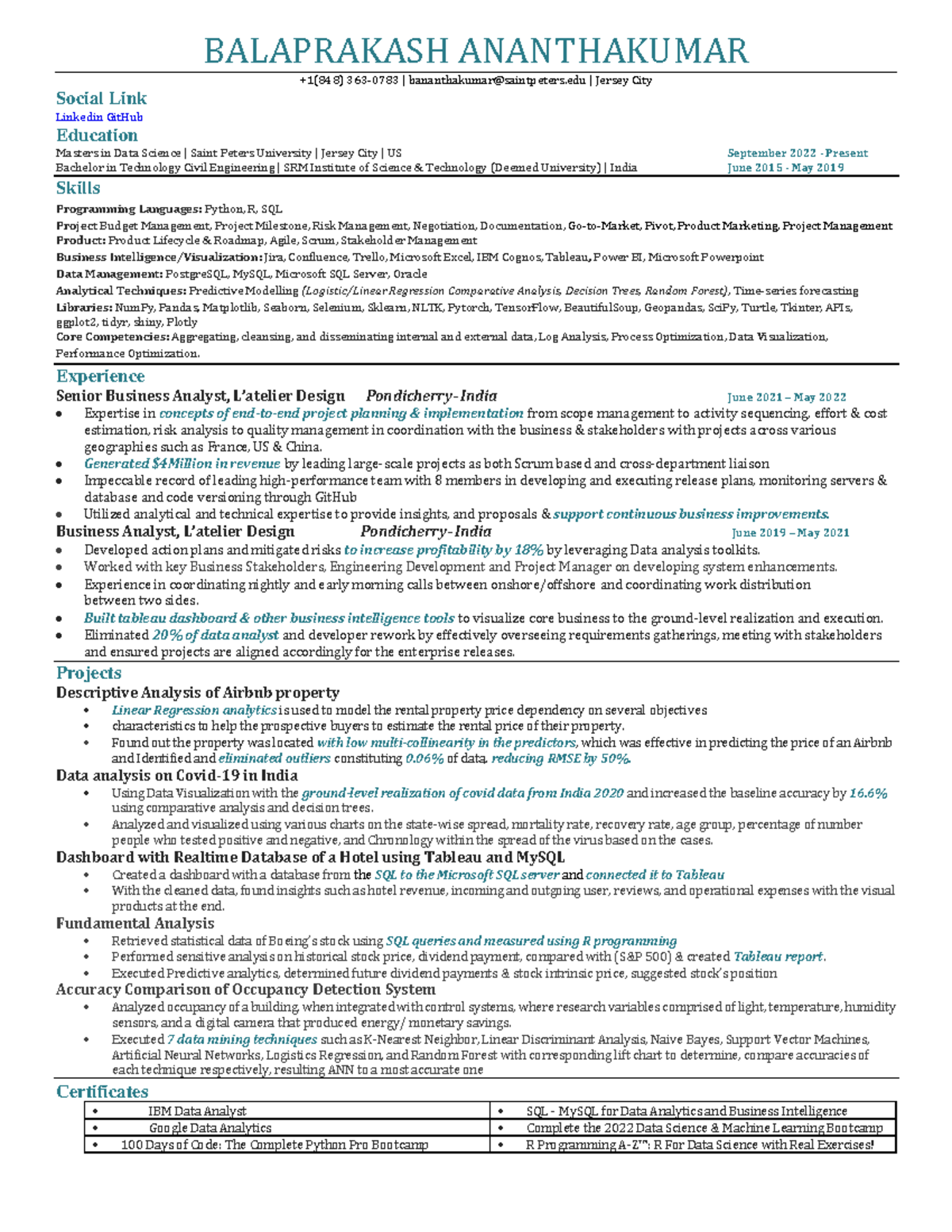 Business Analyst Resume Balaprakash Ananthakumar - +1(848) 363-0783 ...