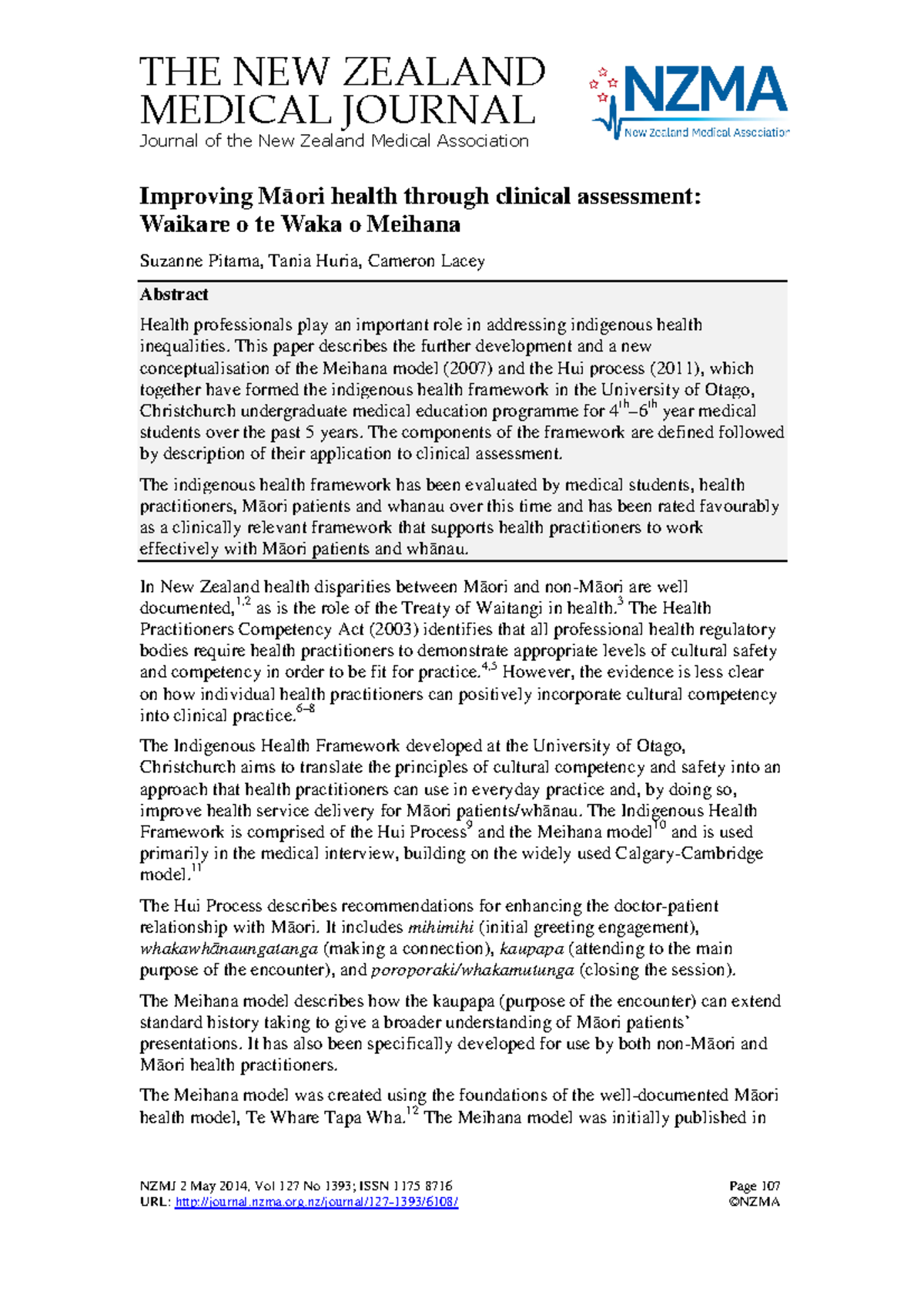 Improving Maori health through - THE NEW ZEALAND MEDICAL JOURNAL ...