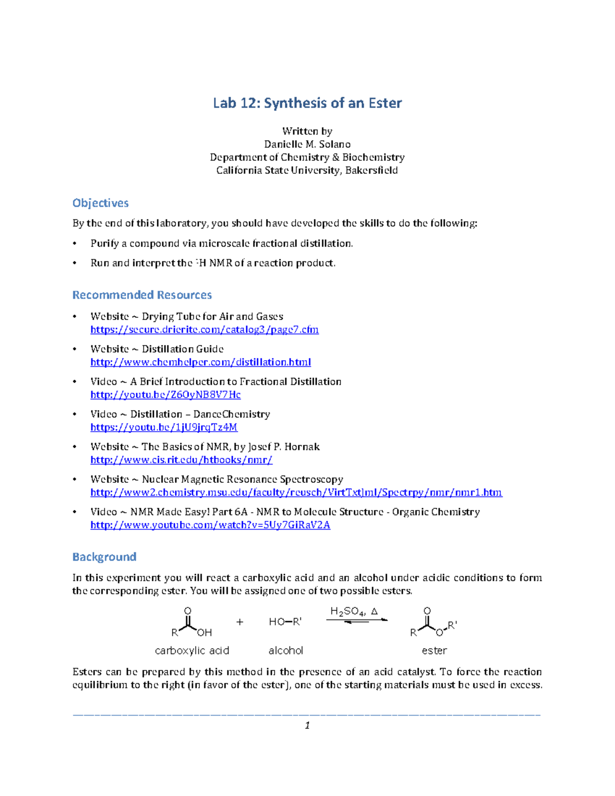 Lab12 Ester - Chemistry assignment - - Studocu