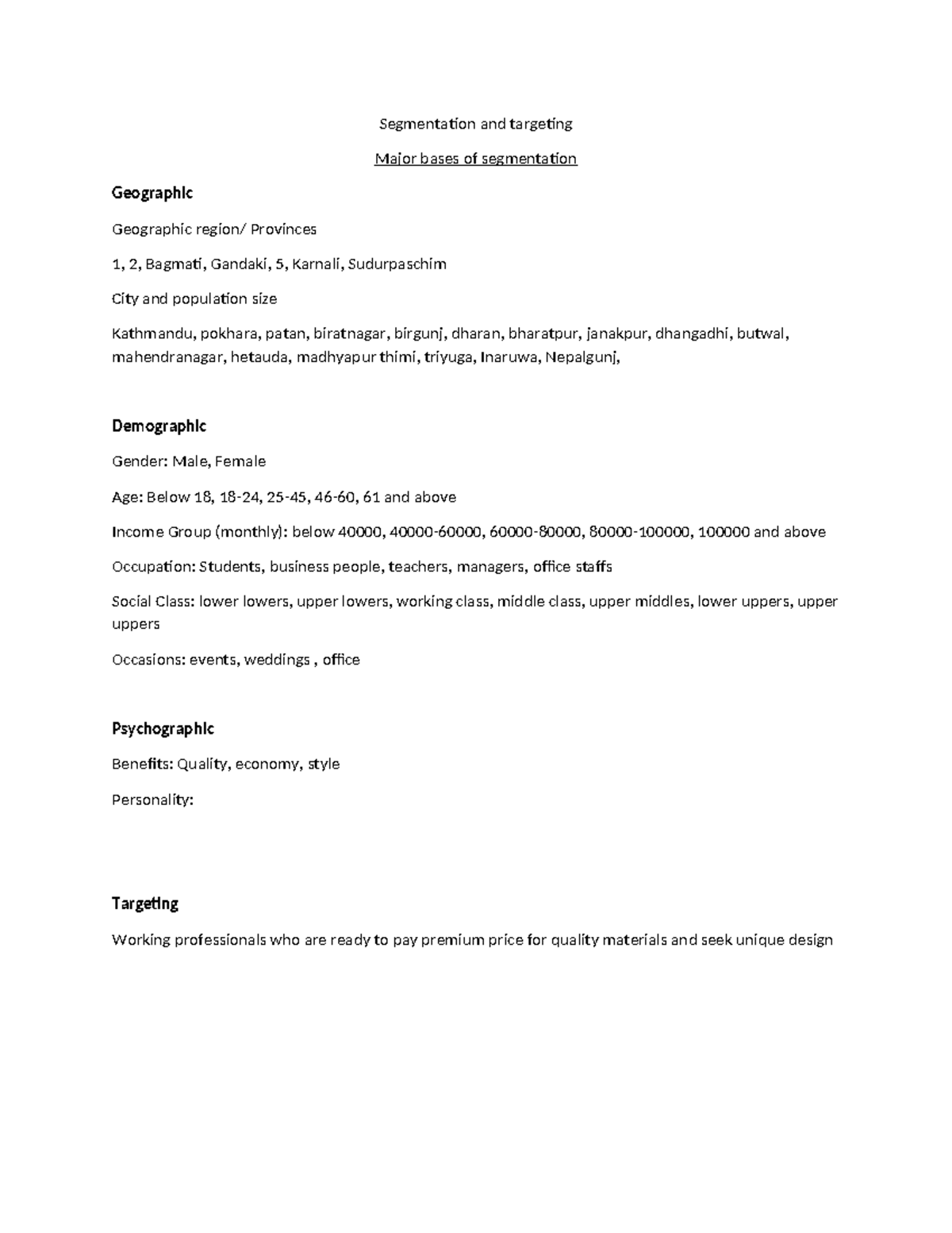 Segmentation and targeting - Segmentation and targeting Major bases of ...