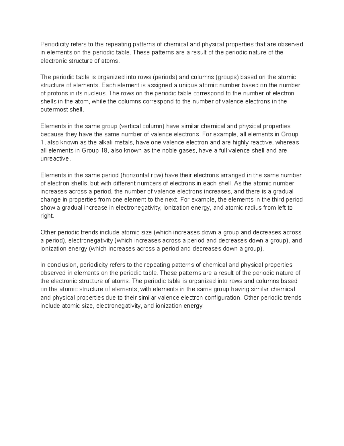 Periodicity notes - Periodicity refers to the repeating patterns of ...