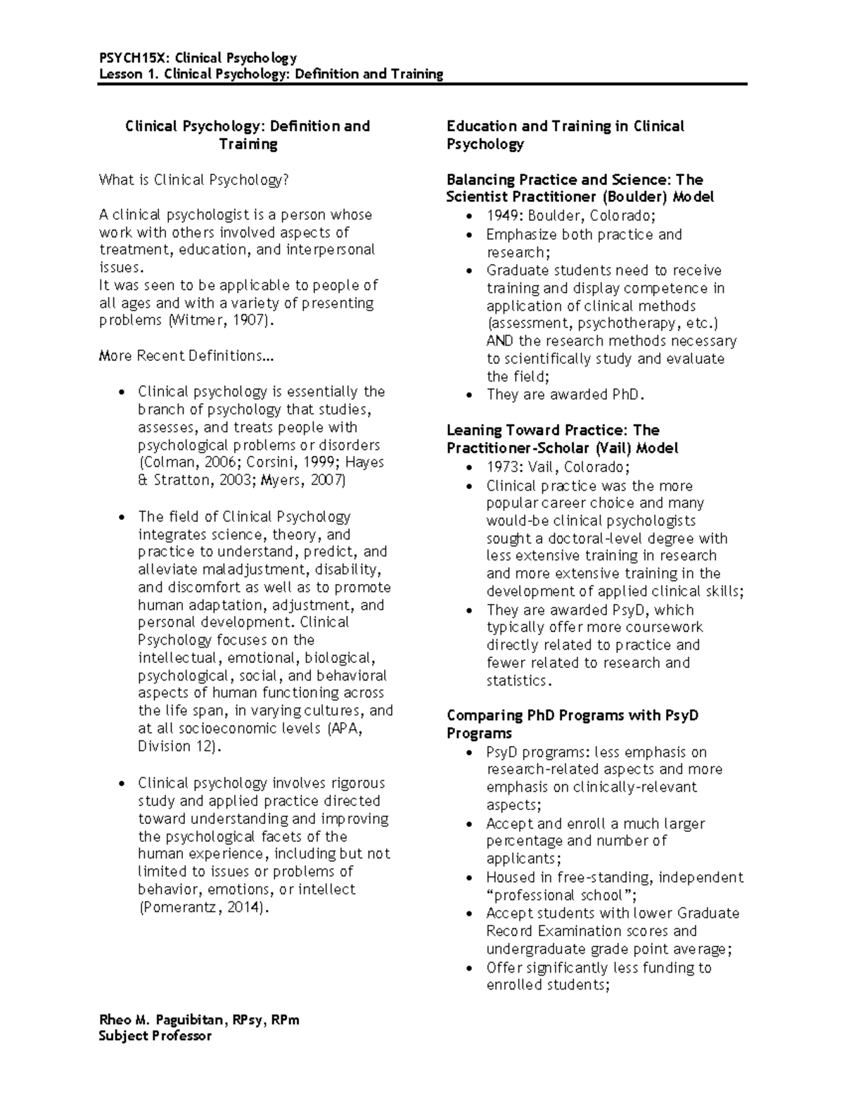 Lesson 1 Clinical-Psychology- Intro - Lesson 1. Clinical Psychology ...