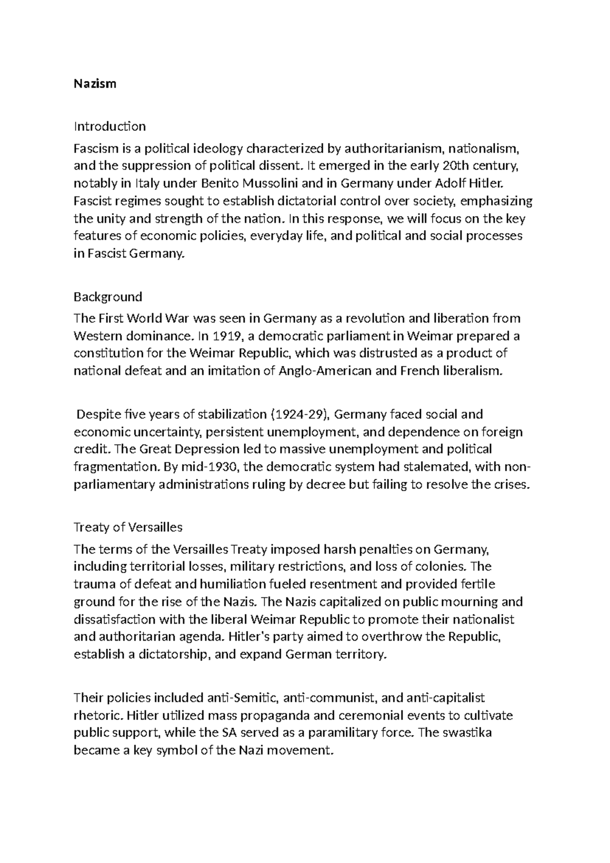 Facism - Nazism Introduction Fascism is a political ideology ...