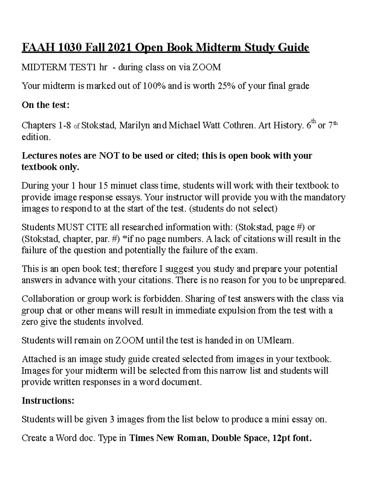FAAH 1030 Midterm Study Guide - FAAH 1030 Fall 2021 Open Book Midterm ...