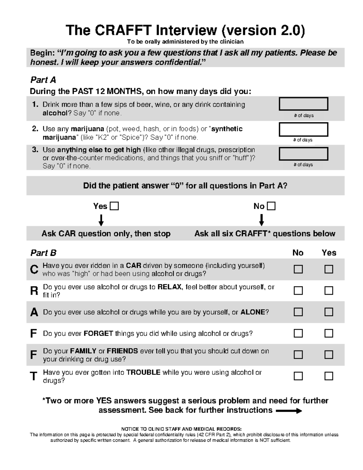 The Crafft Screening Interview - The CRAFFT Interview (version 2) To be ...