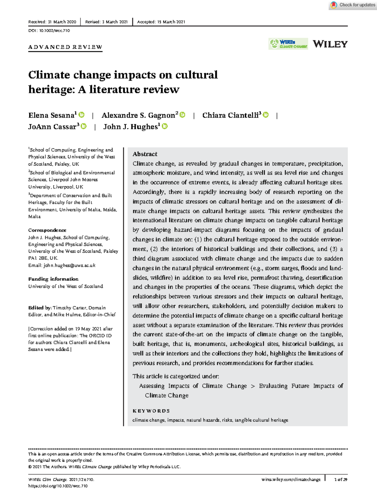 WIREs Climate Change - 2021 - Sesana - Climate change impacts on ...