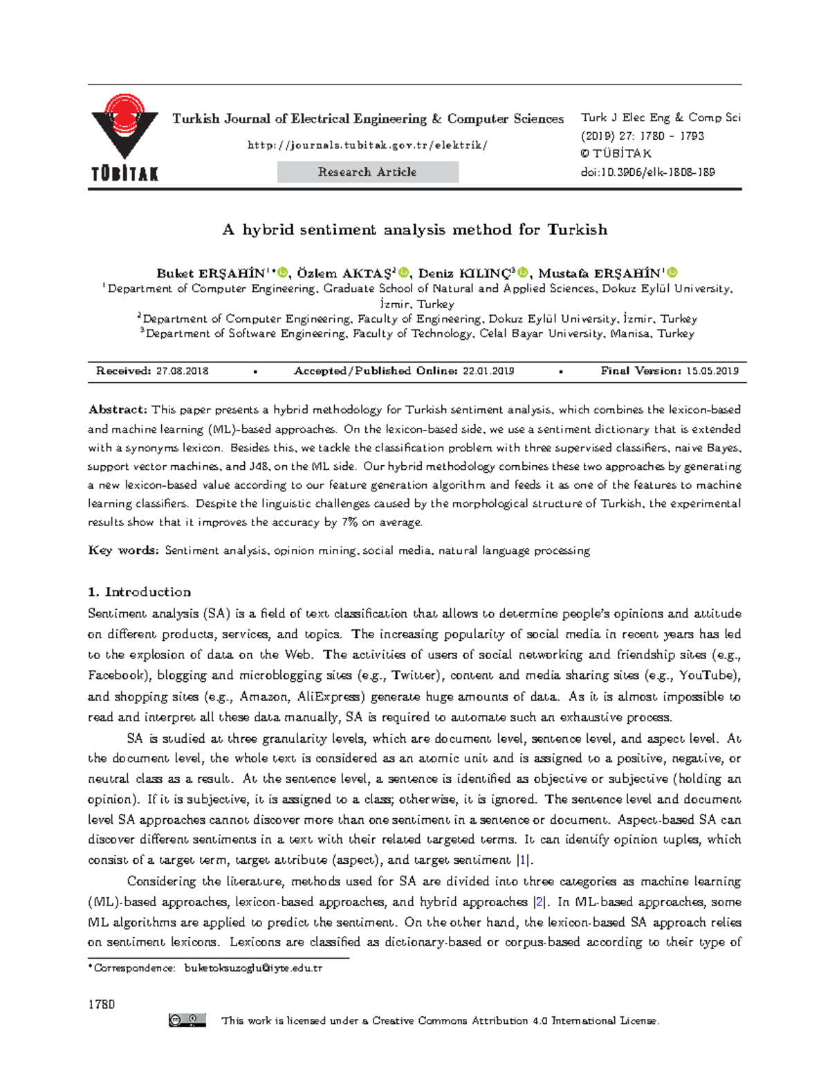 A hybrid sentiment analysis method for Turkish - Turk J Elec Eng & Comp Sci (2019) 27: 1780 ...