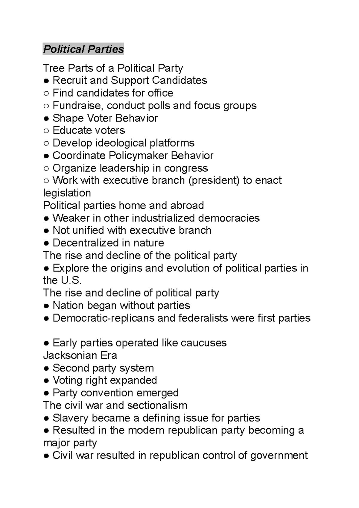 Chapter 9 covers political parties - Political Parties Tree Parts of a ...