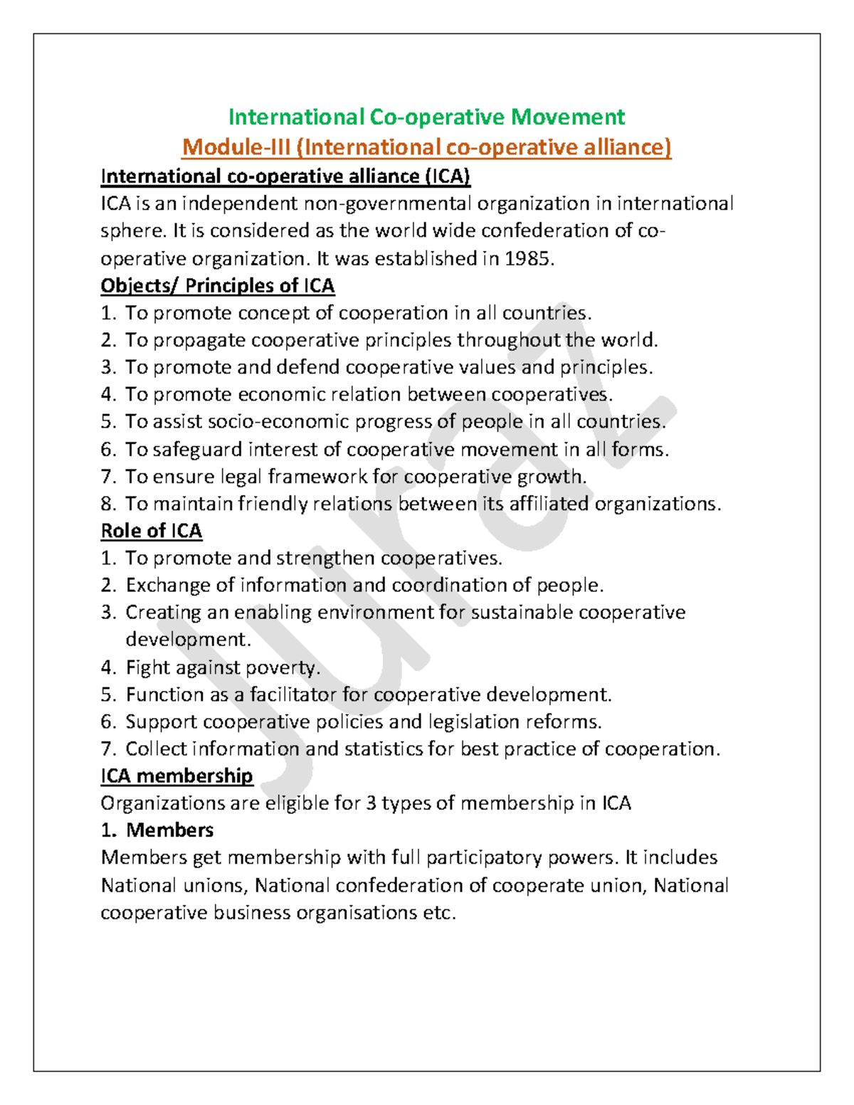 ICM-Module 3 - Notes - International Co-operative Movement Module-III ...