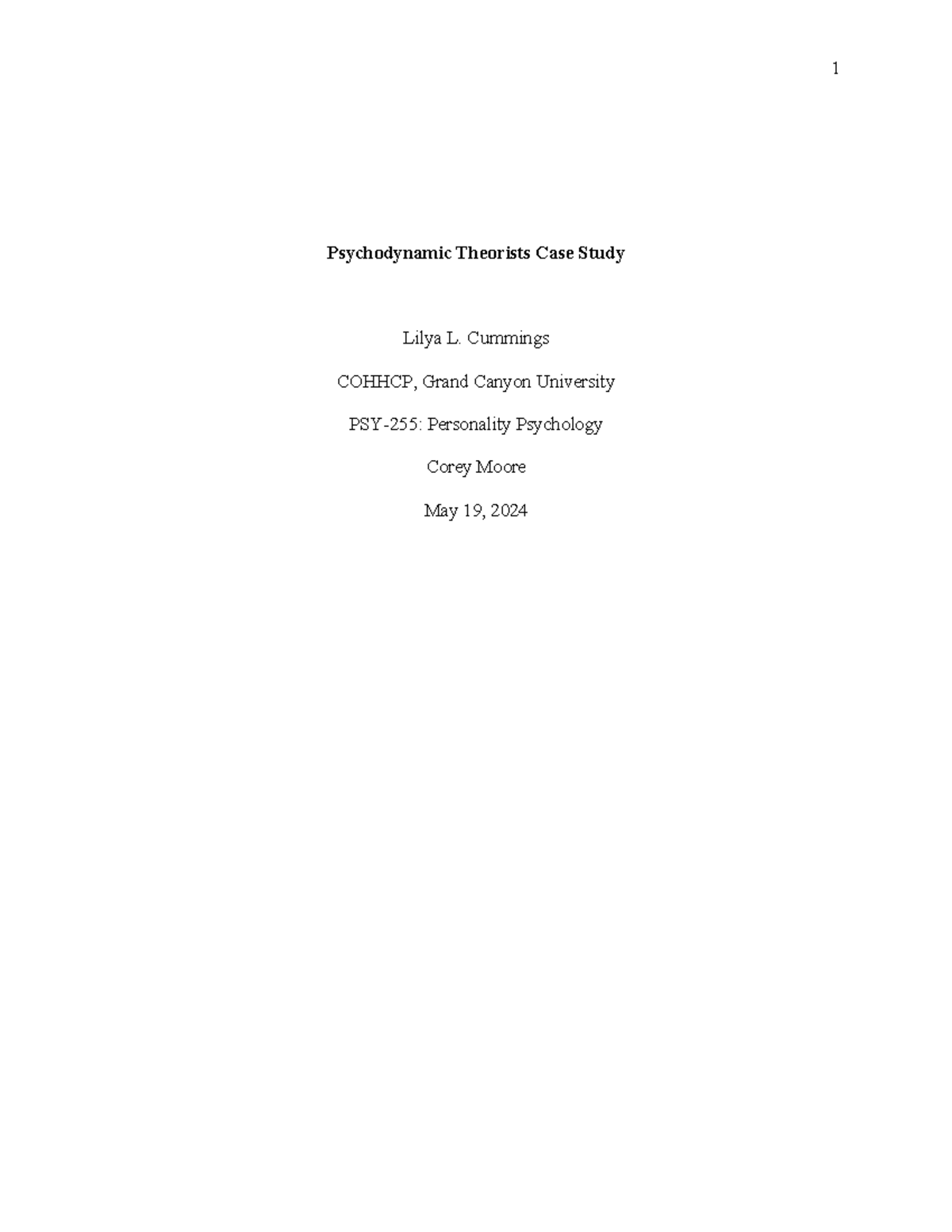 Psy 255 psychodynamic assignment - Psychodynamic Theorists Case Study ...