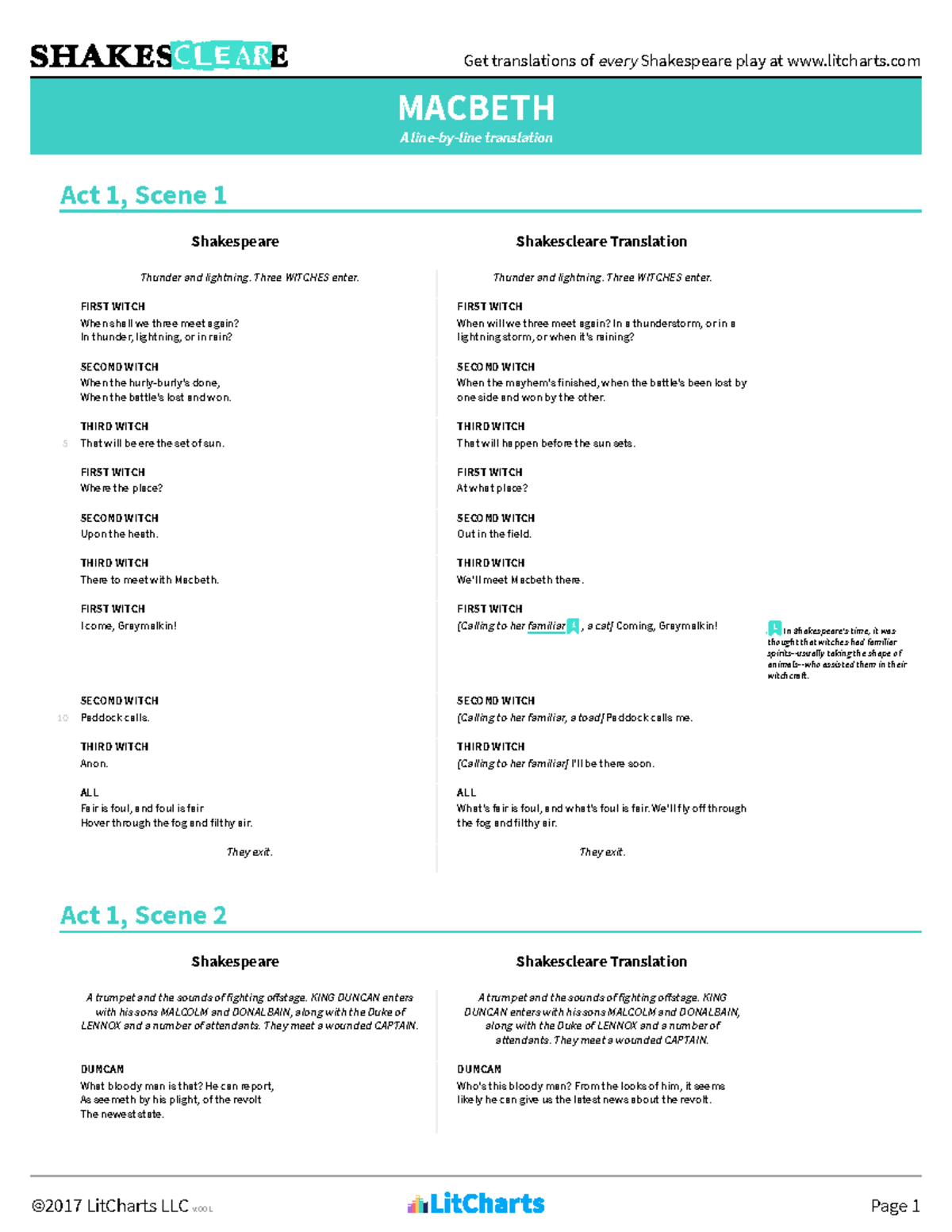 Macbeth Lit Charts Shakescleare Translation - MACBETH A line-by-line ...