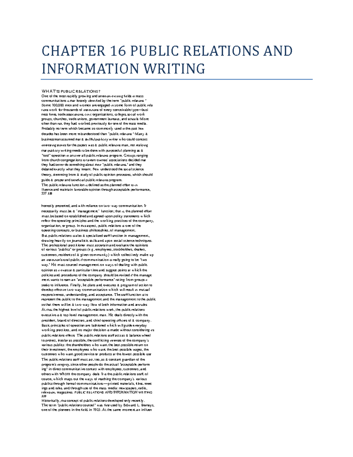 Chapter 16 Public Relations AND Information Writing - CHAPTER 16 PUBLIC ...