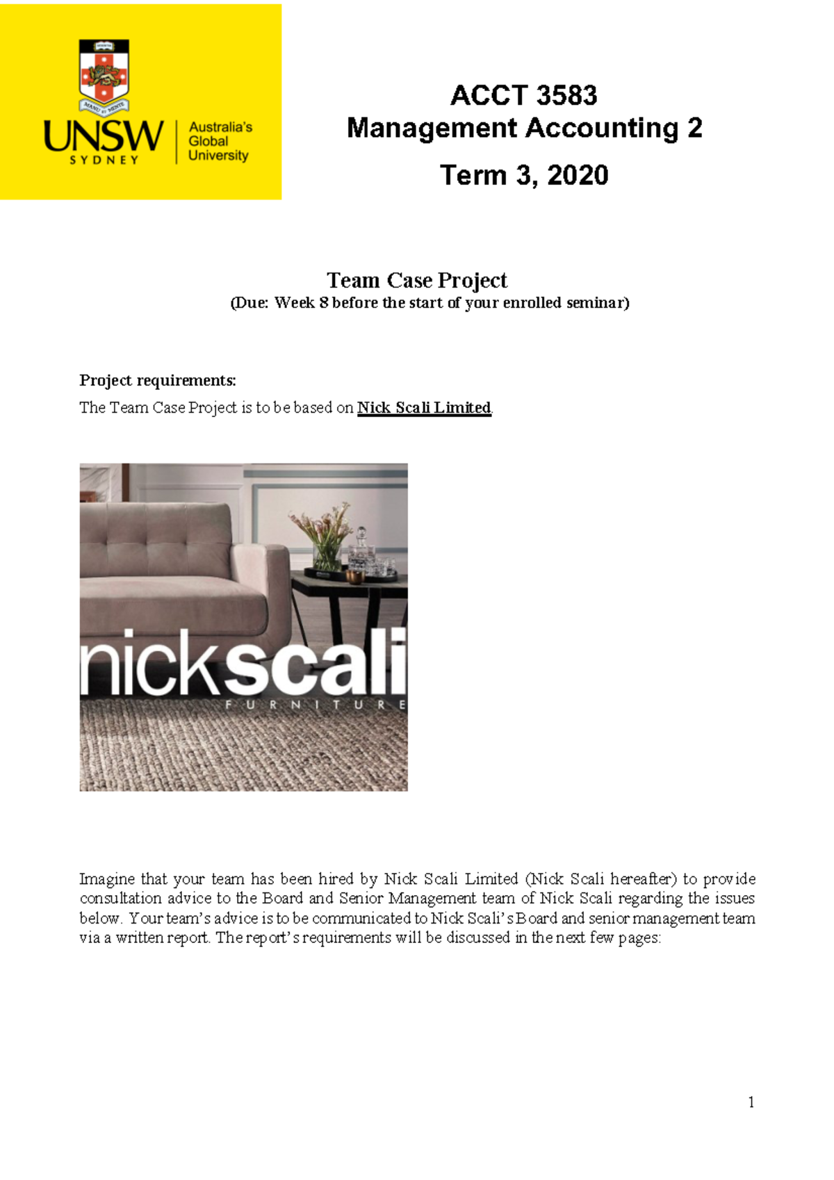 ACCT3583 Team Case Project T3-2020 - Team Case Project (Due: Week 8 ...