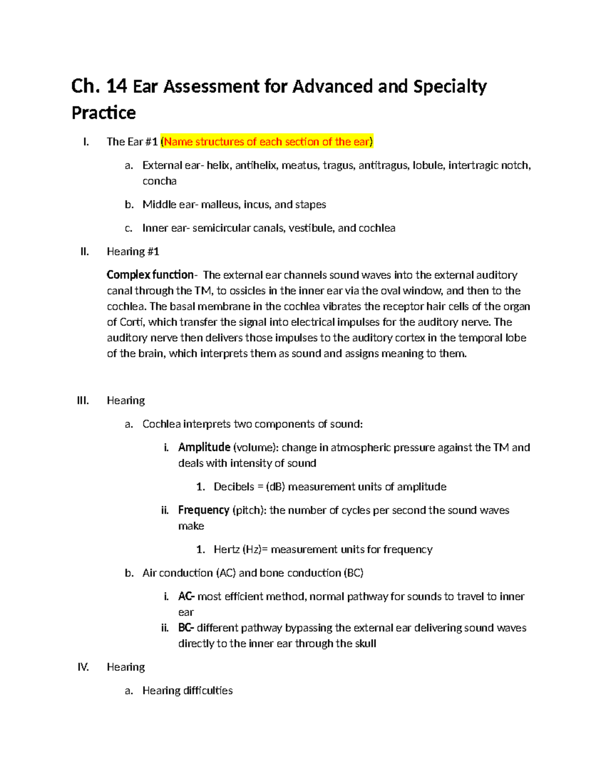 Chapter 14 study guide - Ch. 14 Ear Assessment for Advanced and ...