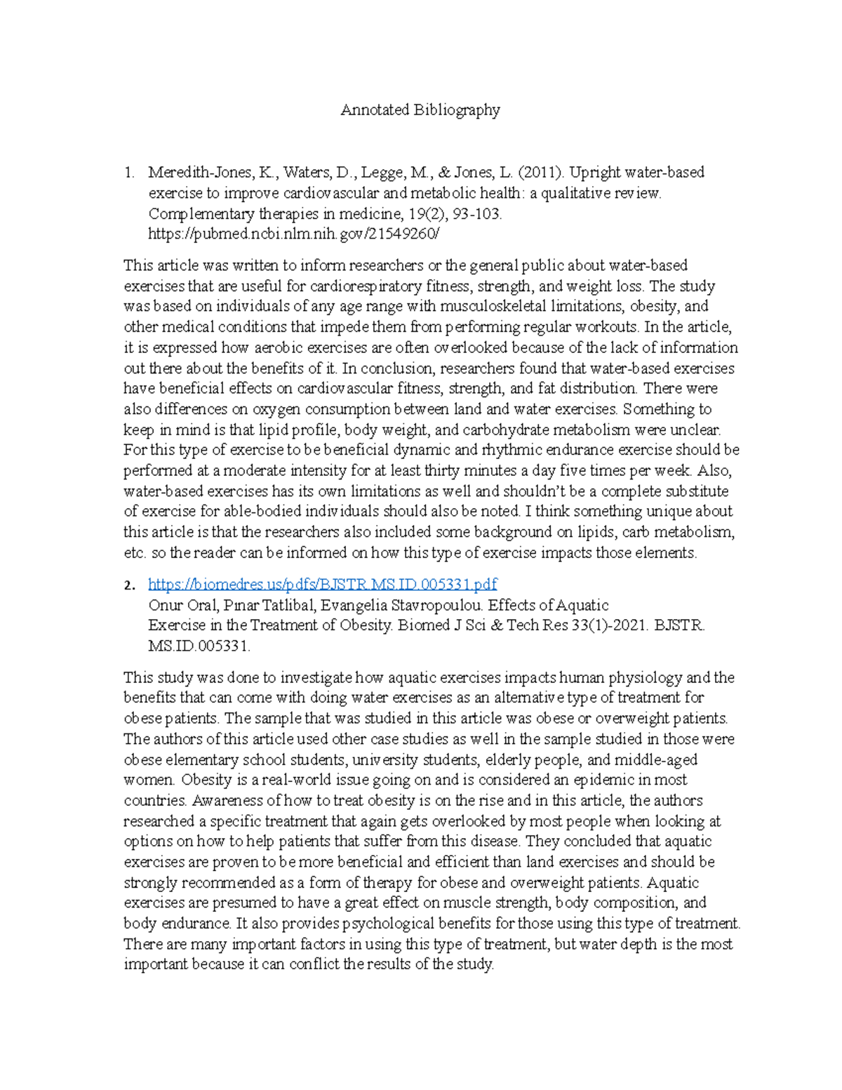 EXS-340 Annotated Bibliography - Annotated Bibliography Meredith-Jones, K., Waters, D., Legge, M ...