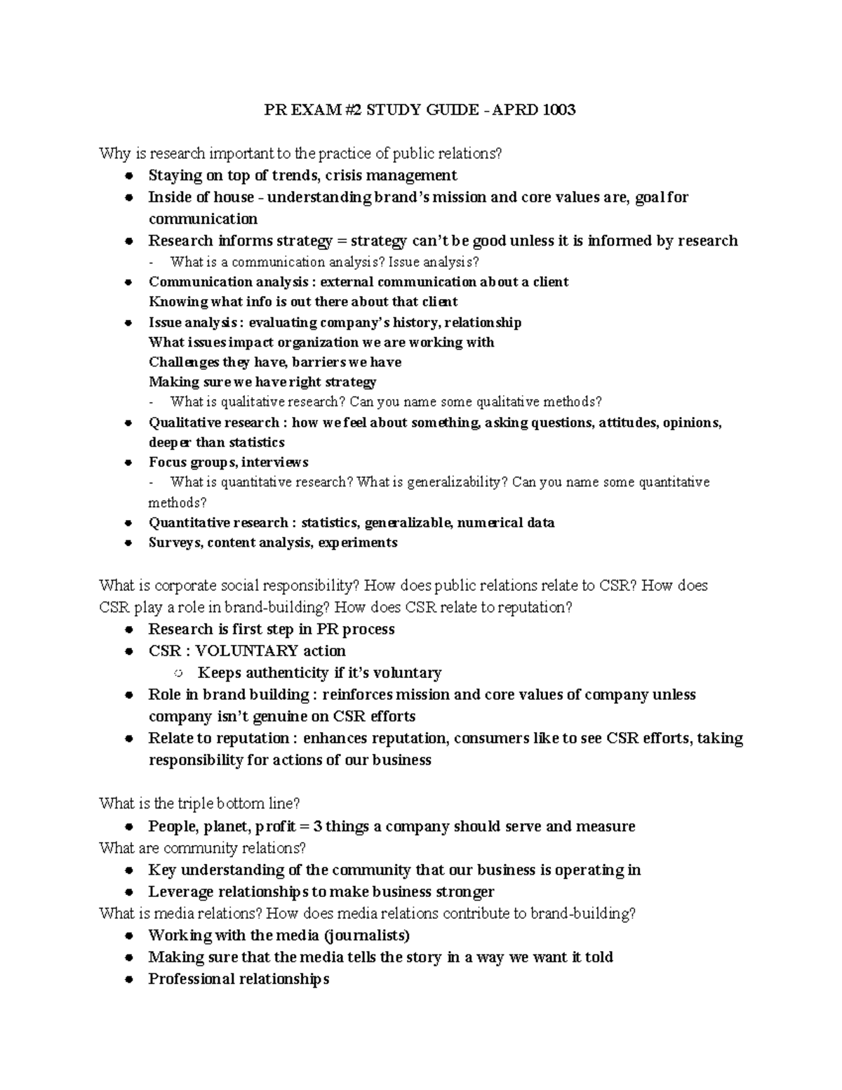 PR EXAM #2 Study Guide - APRD 2001 lecture notes Kelty Logan Erin ...