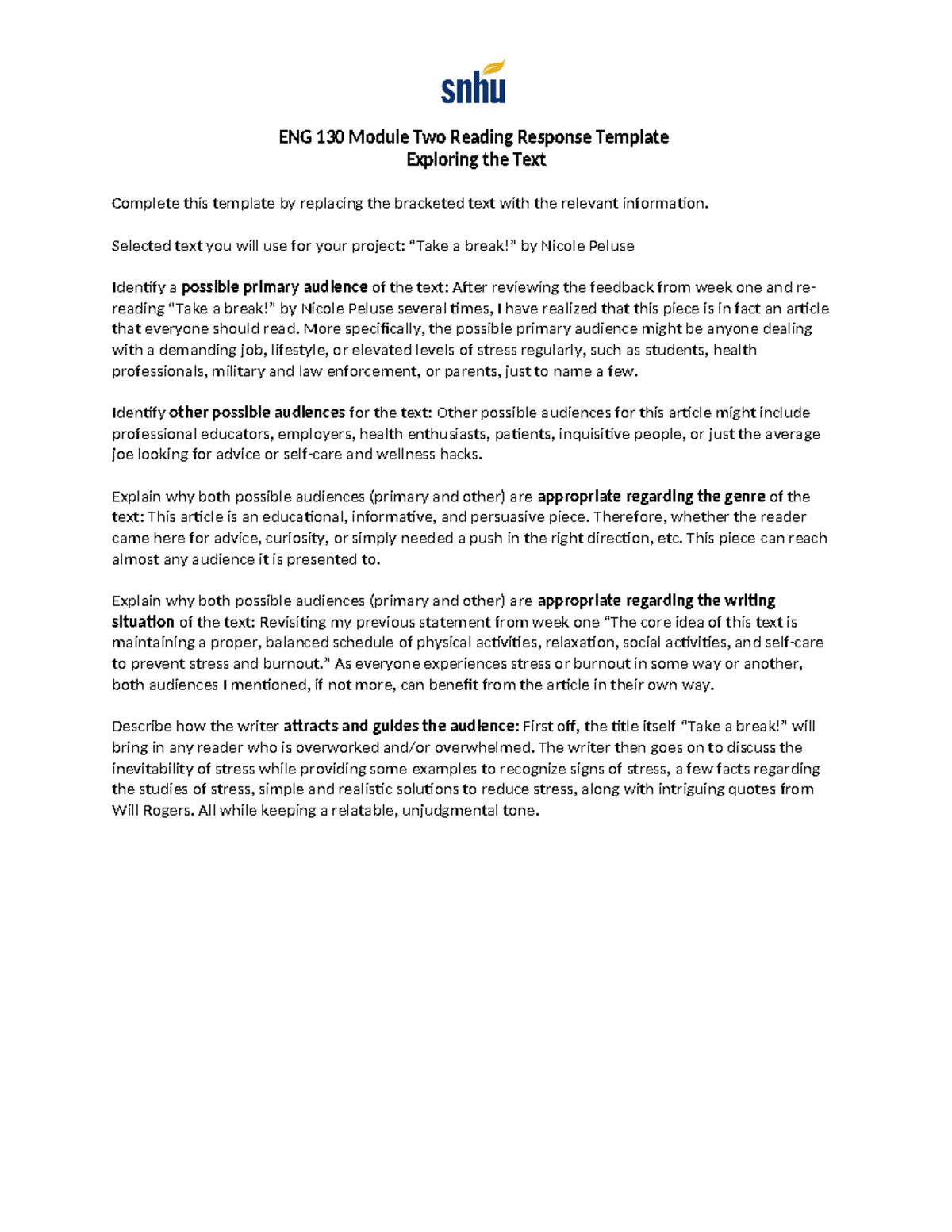 ENG 130 Module 2 Reading Response Submission - ENG 130 Module Two Reading Response Template ...