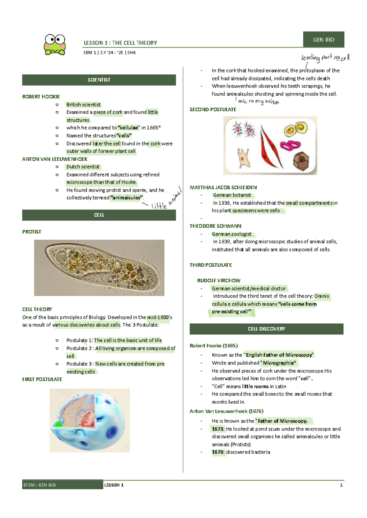 GEN BIO Lesson 1 Reviewer - LESSON 1 : THE CELL THEORY GEN BIO SEM 1 ...