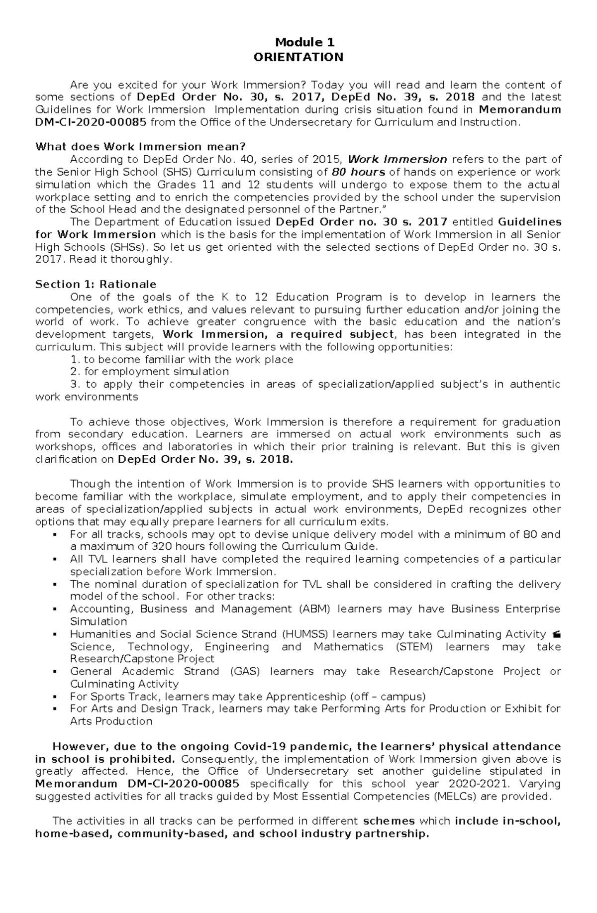 Modules for daisy - Module 1 ORIENTATION Are you excited for your Work ...