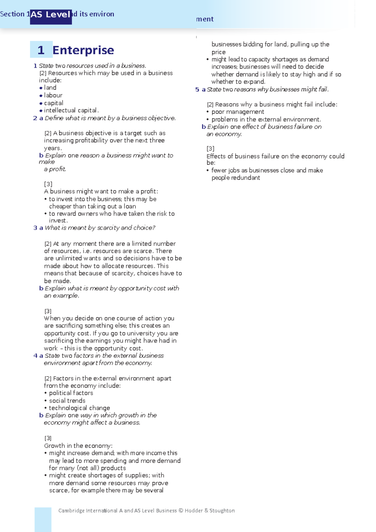 AS Level Business notes with key terms and some past paper questions ...