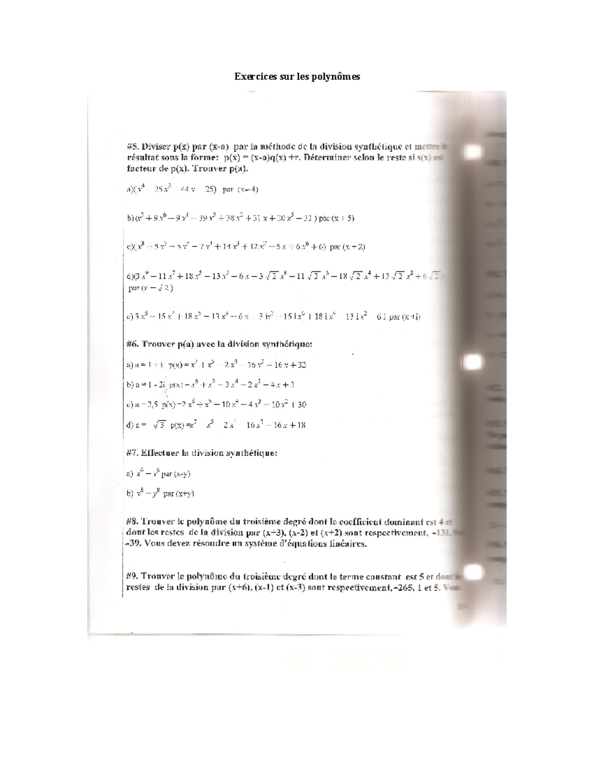 Exercices sur les polynômes et solutions - Exercices sur les polynômes ...