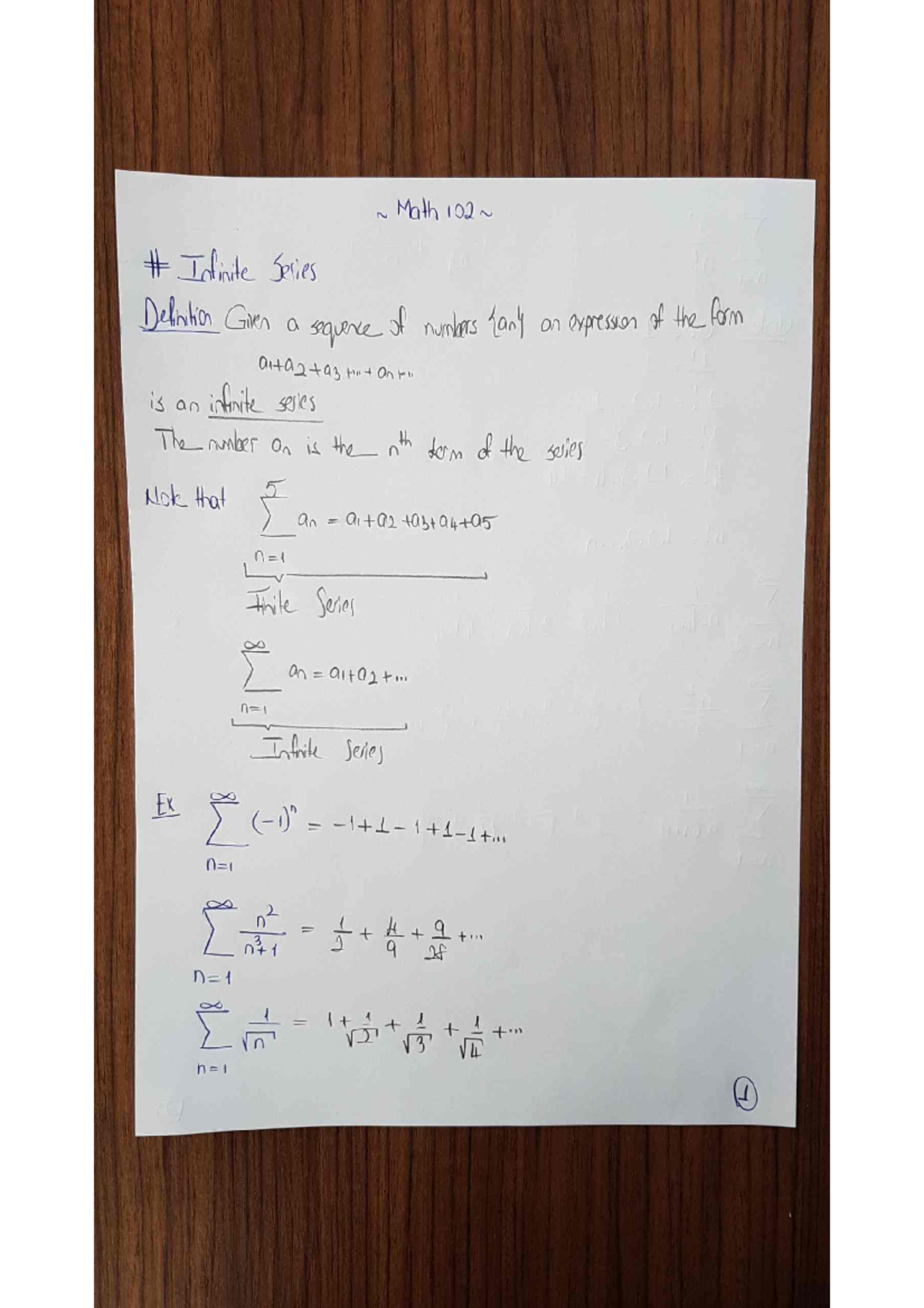 Lecture 2-Series Part I - 2 Math Infinite Series Definition Given a ...