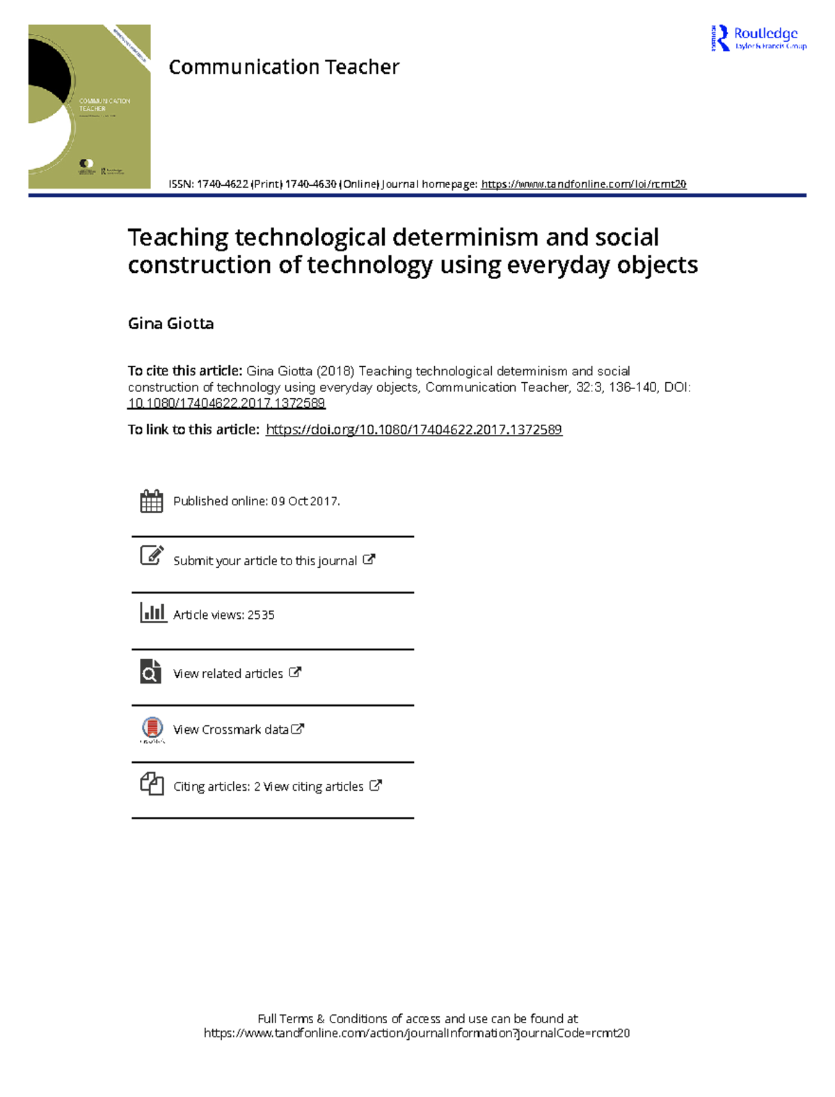 Teaching technological determinism and social construction of ...