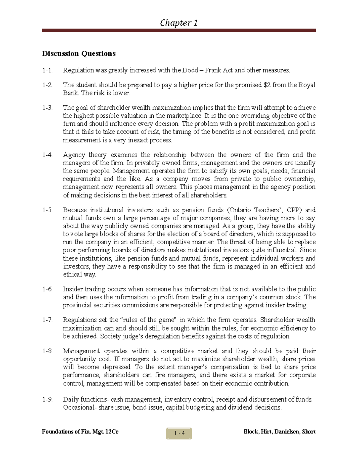 Block 12ce SM Ch 01 Final - Discussion Questions 1-1. Regulation was greatly increased with the ...