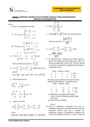 Matrices practica - espero los sriva - COMPLEMENTO MATEM¡TICO PARA INGENIEROS UNIDAD I: MATRICES ...