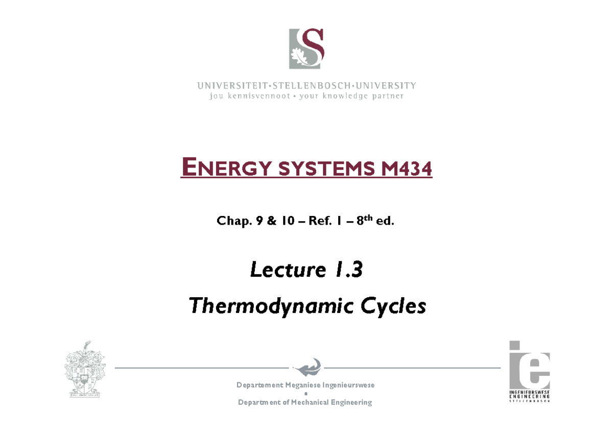 Lecture 1 - Good notes - Departement Meganiese Ingenieurswese ...