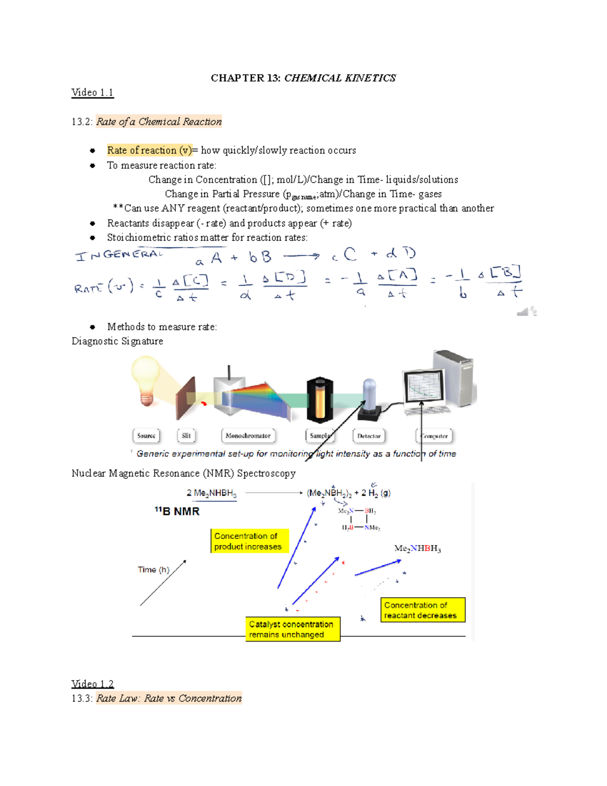 Chapter 13 Chemical Kinetics - CHAPTER 13: CHEMICAL KINETICS Video 1. 13: Rate of a Chemical ...