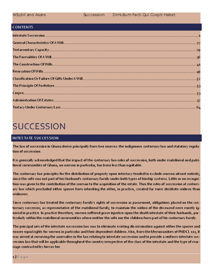 Intestacy in Succession - LAW OF SUCCESSION Intestate - Studocu
