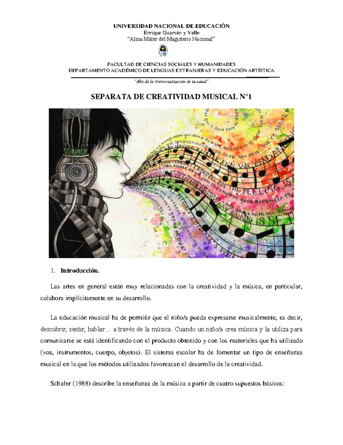 Creatividad Musical 1 - Importancia - UNIVERSIDAD NACIONAL DE EDUCACIÓN ...