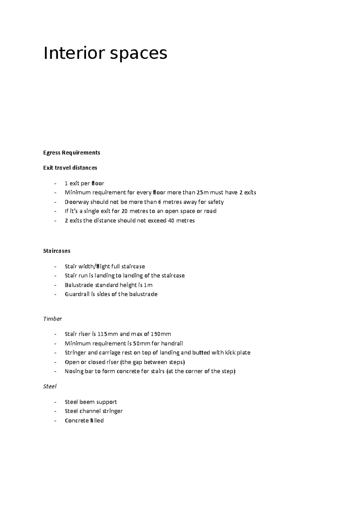 Interior spaces - notes - Interior spaces Egress Requirements Exit ...
