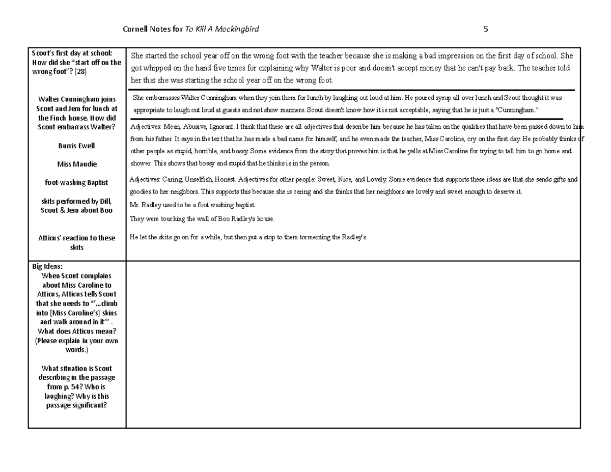 Kami Export - James Song - TKAM Cornell Note format by chapter (1) page ...