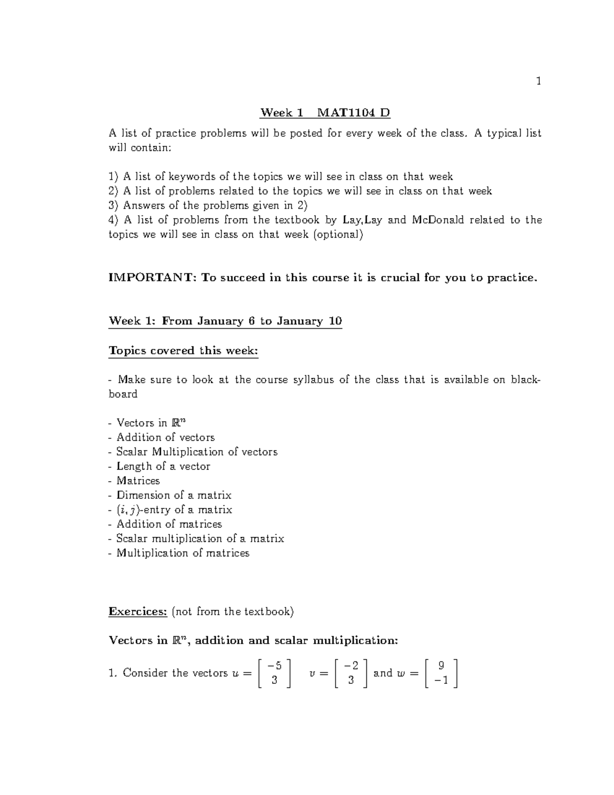 MATH 1104 Practice Problems List Week 1 - Week 1 MAT1104 D A list of ...