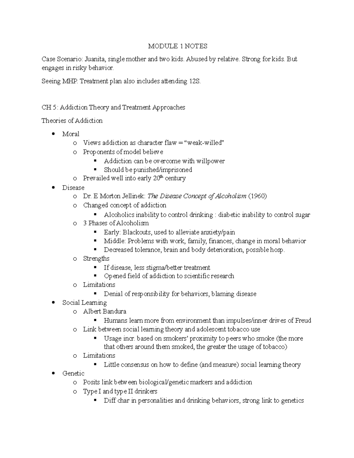 Module 1 Notes - MODULE 1 NOTES Case Scenario: Juanita, single mother ...