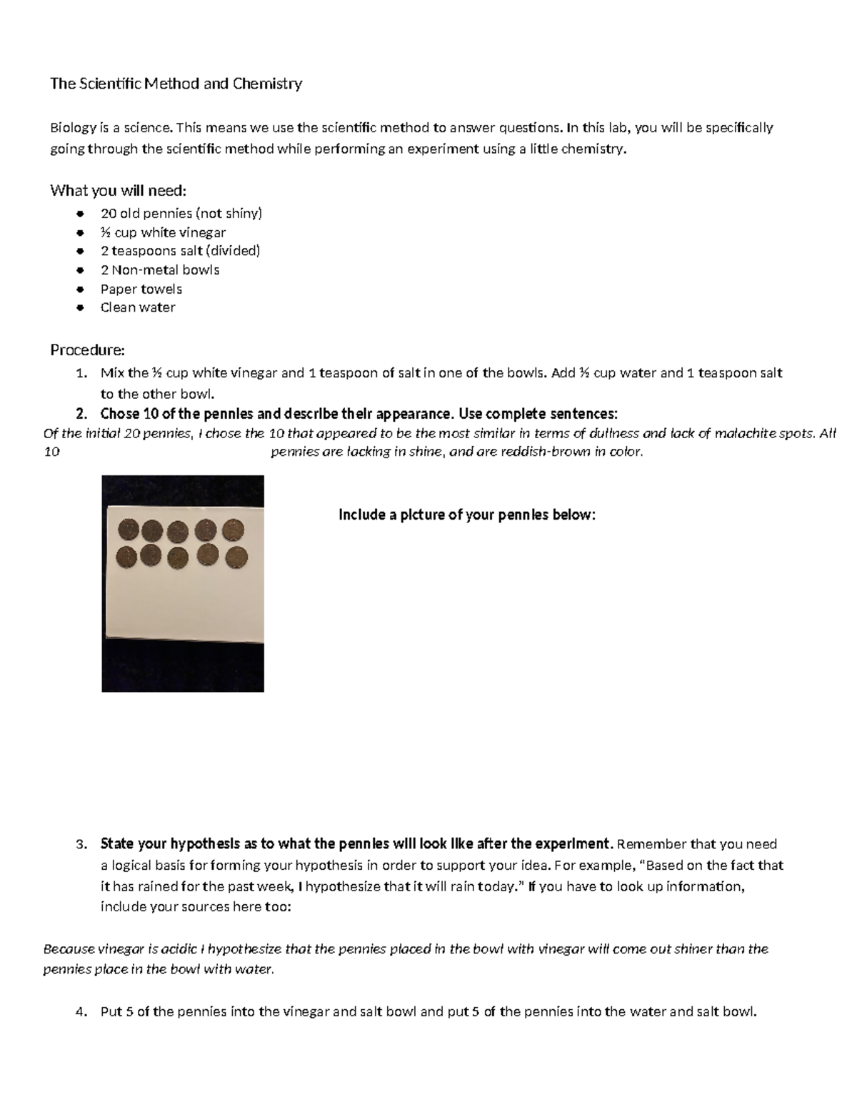 Lab-Scientific Method and Chemistry - The Scientific Method and ...