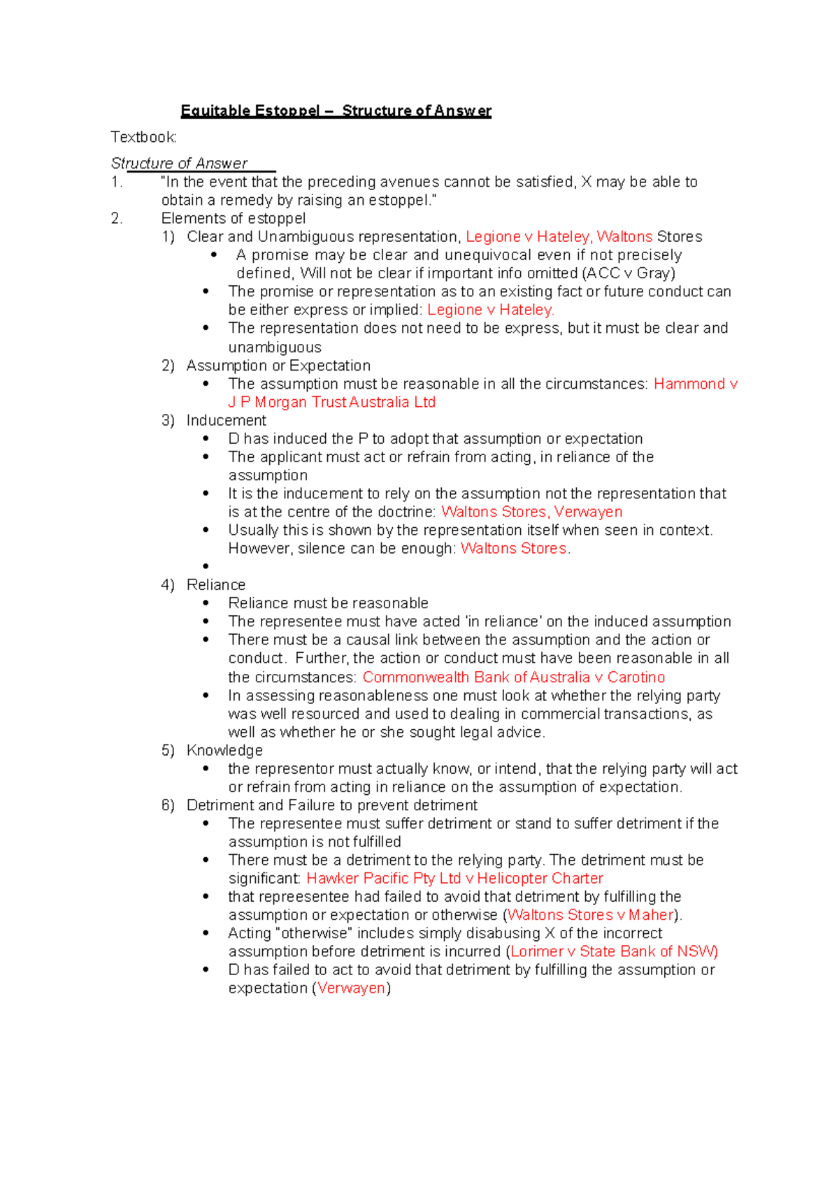 Exam Answer - Structure of an answer - equitable-estoppel - Equity ...