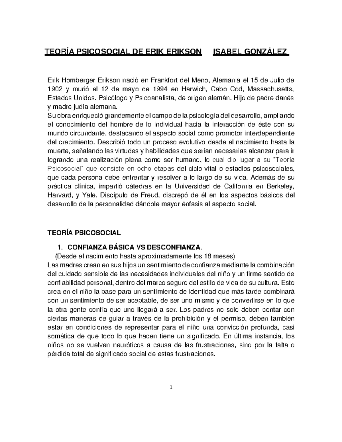 Teoría Psicosocial DE ERIK Erikson - TEORÍA PSICOSOCIAL DE ERIK ERIKSON ...