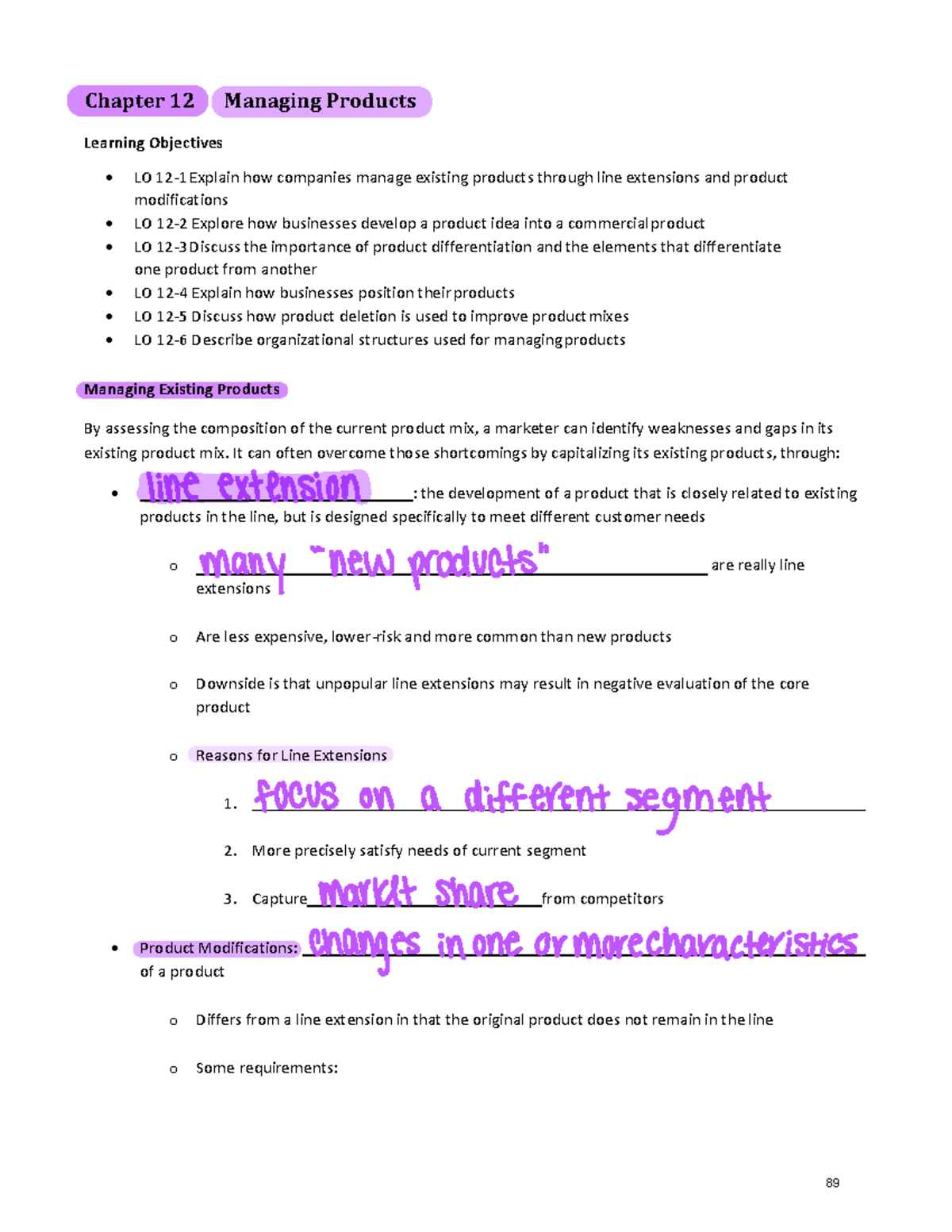 Chapter 12 Notes - Chapter 12 Managing Products Learning Objectives LO ...
