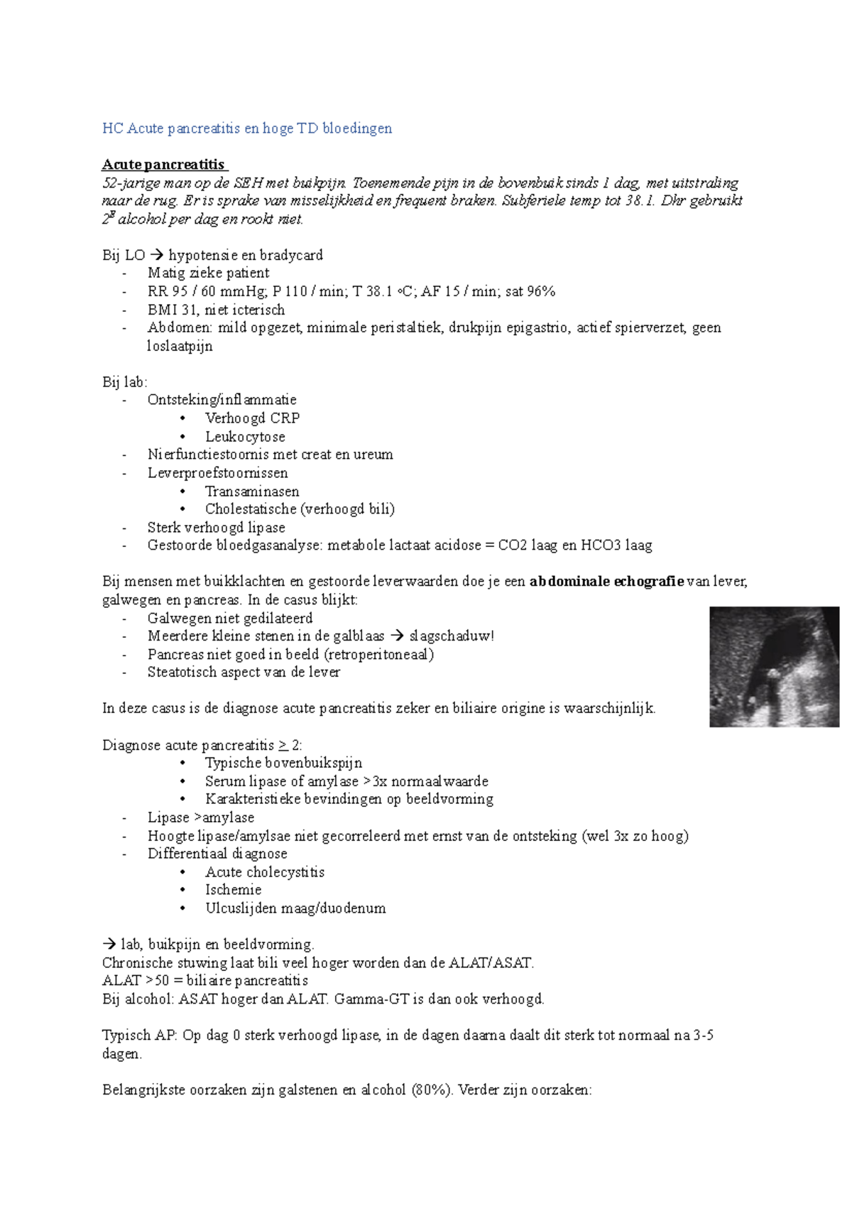 HC Acute pancreatitis en hoge TD bloedingen - Toenemende pijn in de ...