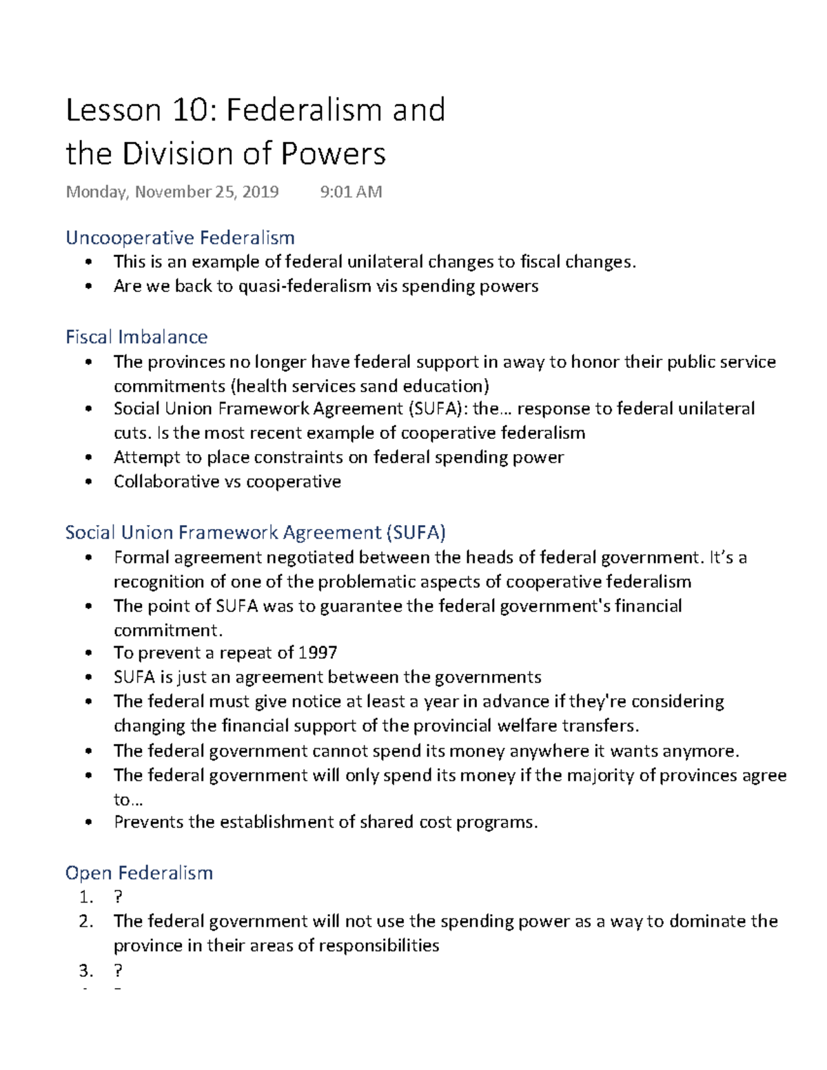 Lesson 10 Federalism and the Division of Powers - Uncooperative ...