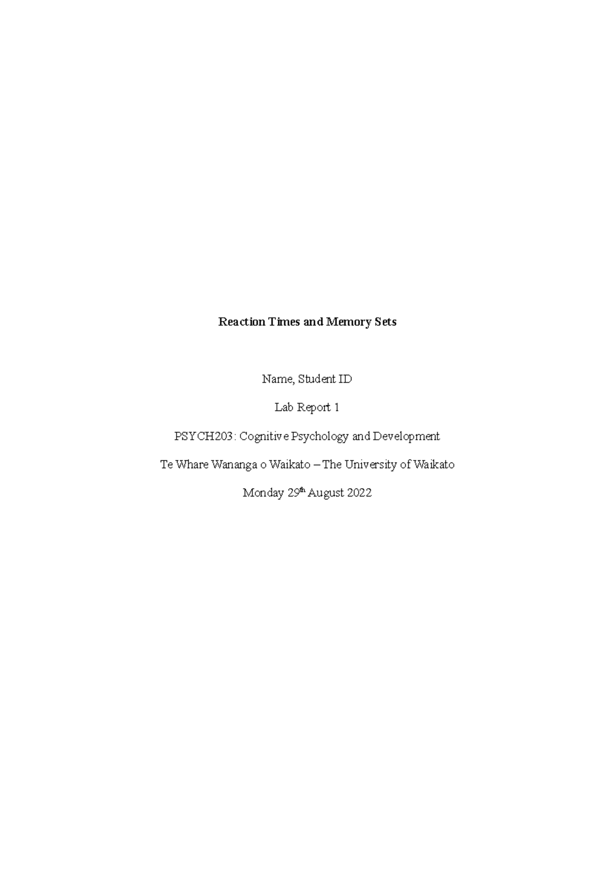 Lab Report 1 copy - Reaction Times and Memory Sets Name, Student ID Lab ...
