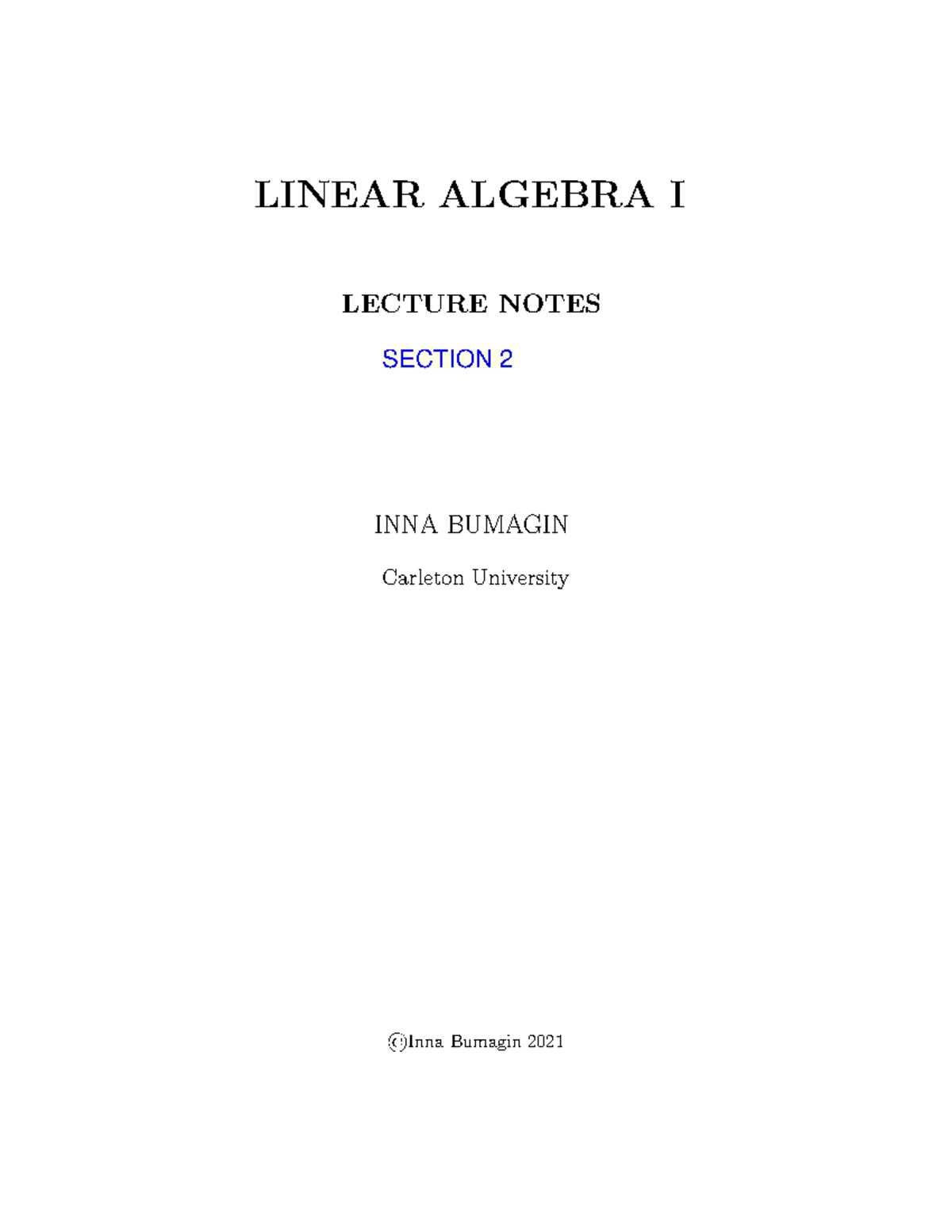 Section 2 (IB) - Notes - INNA BUMAGIN Carleton University ©Inna Bumagin ...