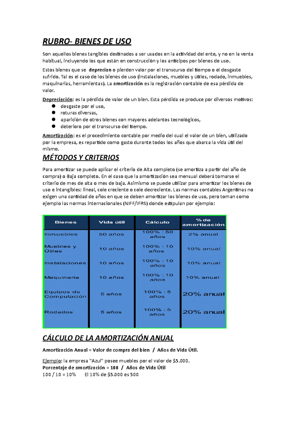 Rubros 2 Contabilidad - jhgjghjghj - RUBRO- BIENES DE USO Son aquellos bienes tangibles ...