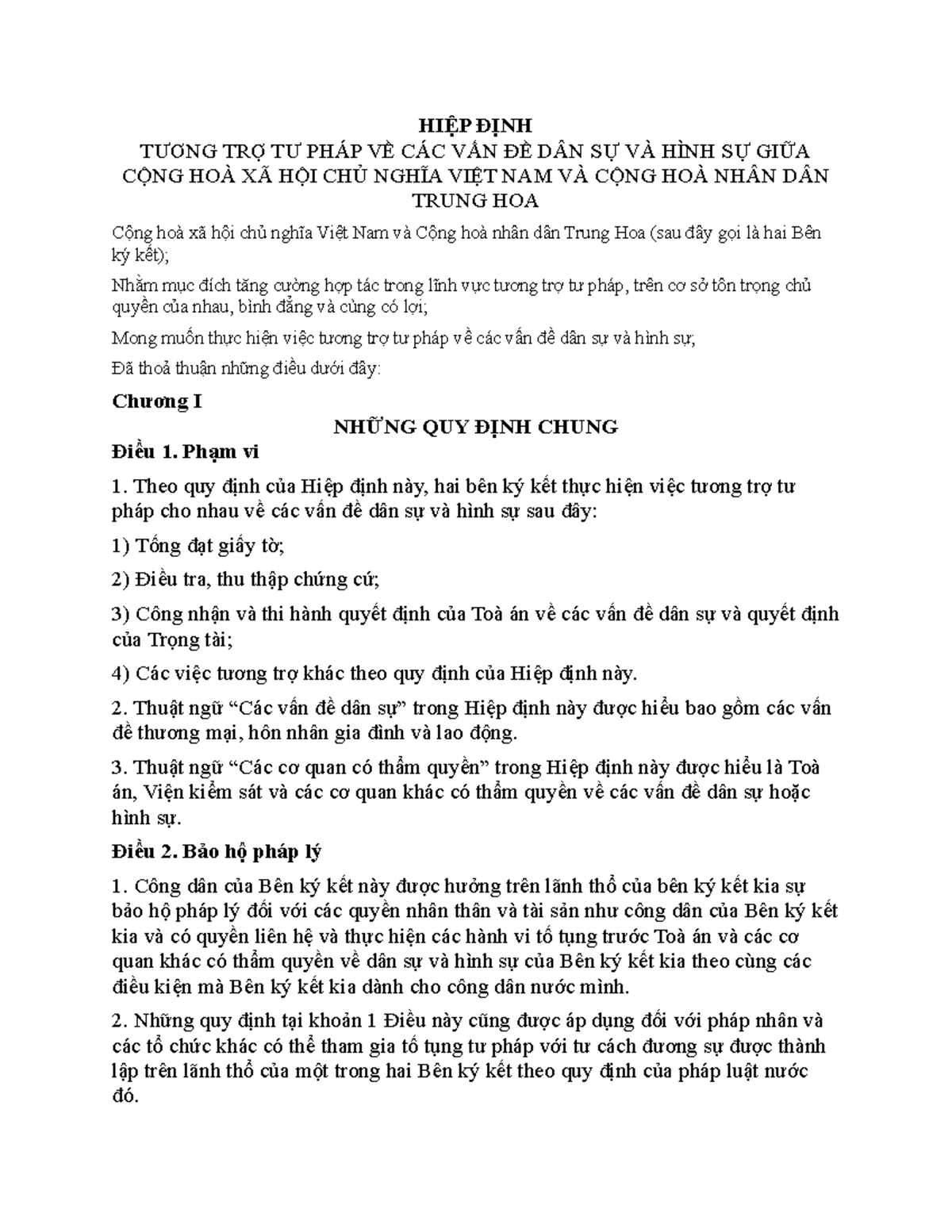 HIỆP ĐỊNH Trung-Việt - fjghj - HIỆP ĐỊNH TƯƠNG TRỢ TƯ PHÁP VỀ CÁC VẤN ...